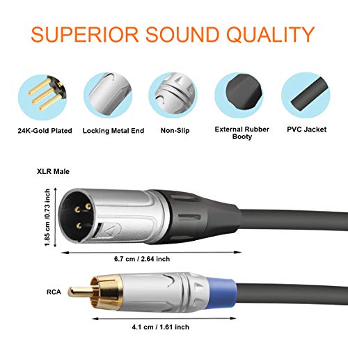 tisino 2 RCA to XLR Male Y Splitter Cable, Unbalanced Dual RCA Male to 1 XLR Splitter Duplicator Lead Y-Cable Adapter - 3.3 feet