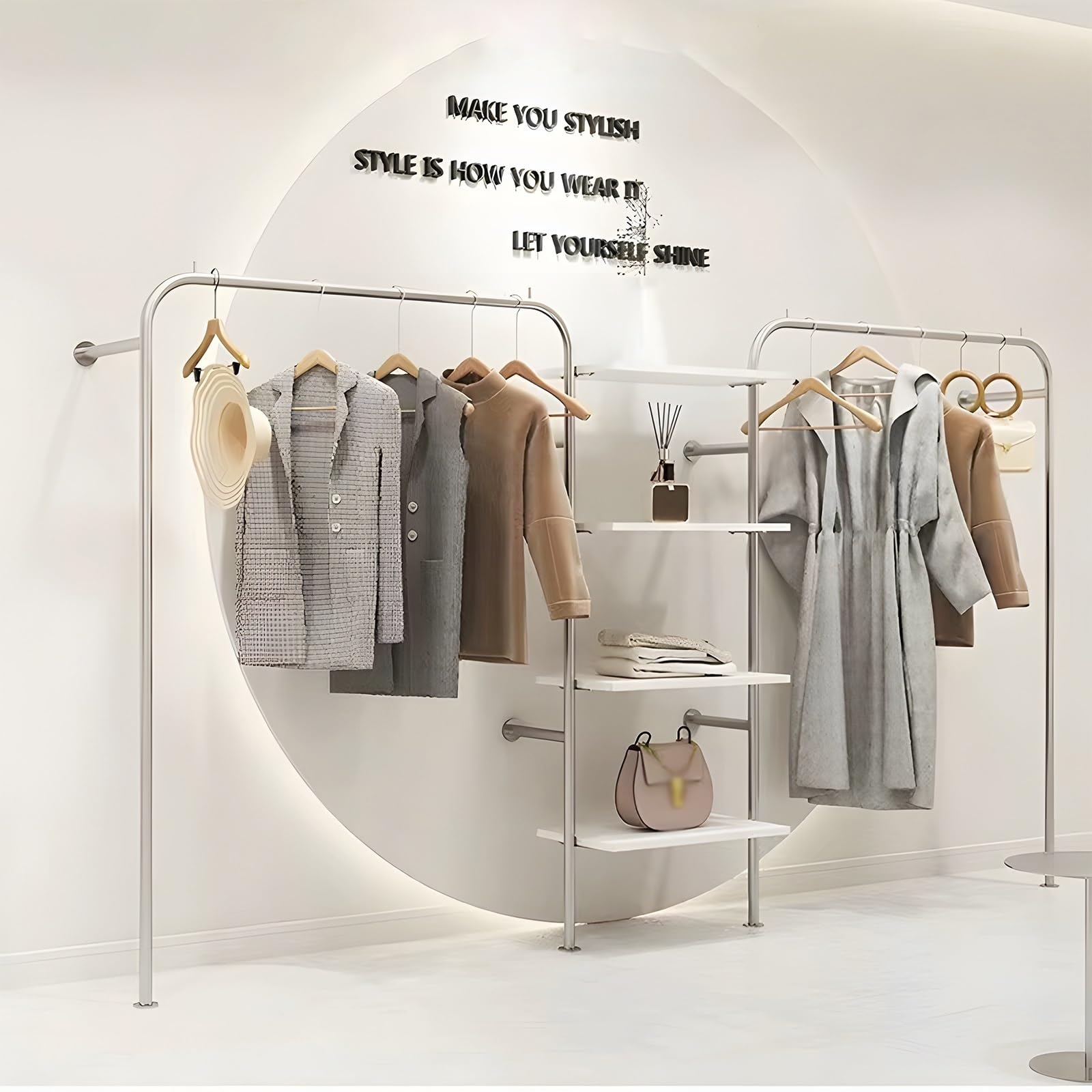 Wall Mount Clothes Rack,Heavy Duty Pipe Clothes Rail Garment Rack With Shelves For Hanging Clothes,Commercial Wedding Dress Display Shelf Clothes Display Rack For Clothing Store ( Size : 300*170cm )