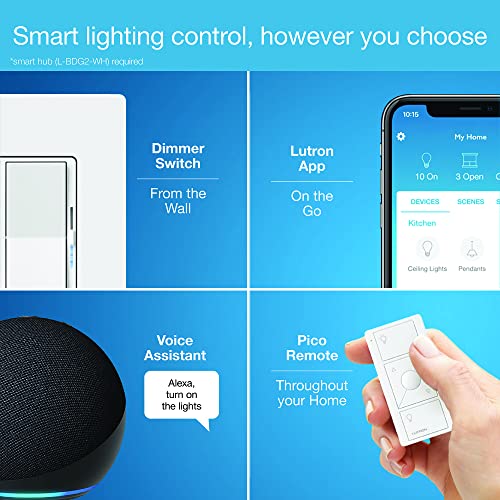 Lutron Diva Smart Dimmer Switch with Wallplate for Caséta Smart Lighting | No Neutral Wire Required | DVRFW-6L-WH-A | White