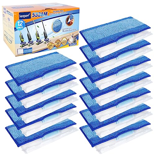 KEEPOW 12 Pack Reusable Mop Pads Refills for Shark Vacmop Replacement Pads Compare to Shark Vacmop Disposable Hard Floor Pads