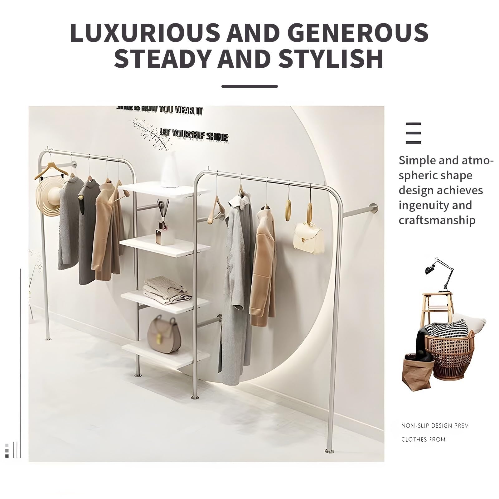 Wall Mount Clothes Rack,Heavy Duty Pipe Clothes Rail Garment Rack With Shelves For Hanging Clothes,Commercial Wedding Dress Display Shelf Clothes Display Rack For Clothing Store ( Size : 300*170cm )