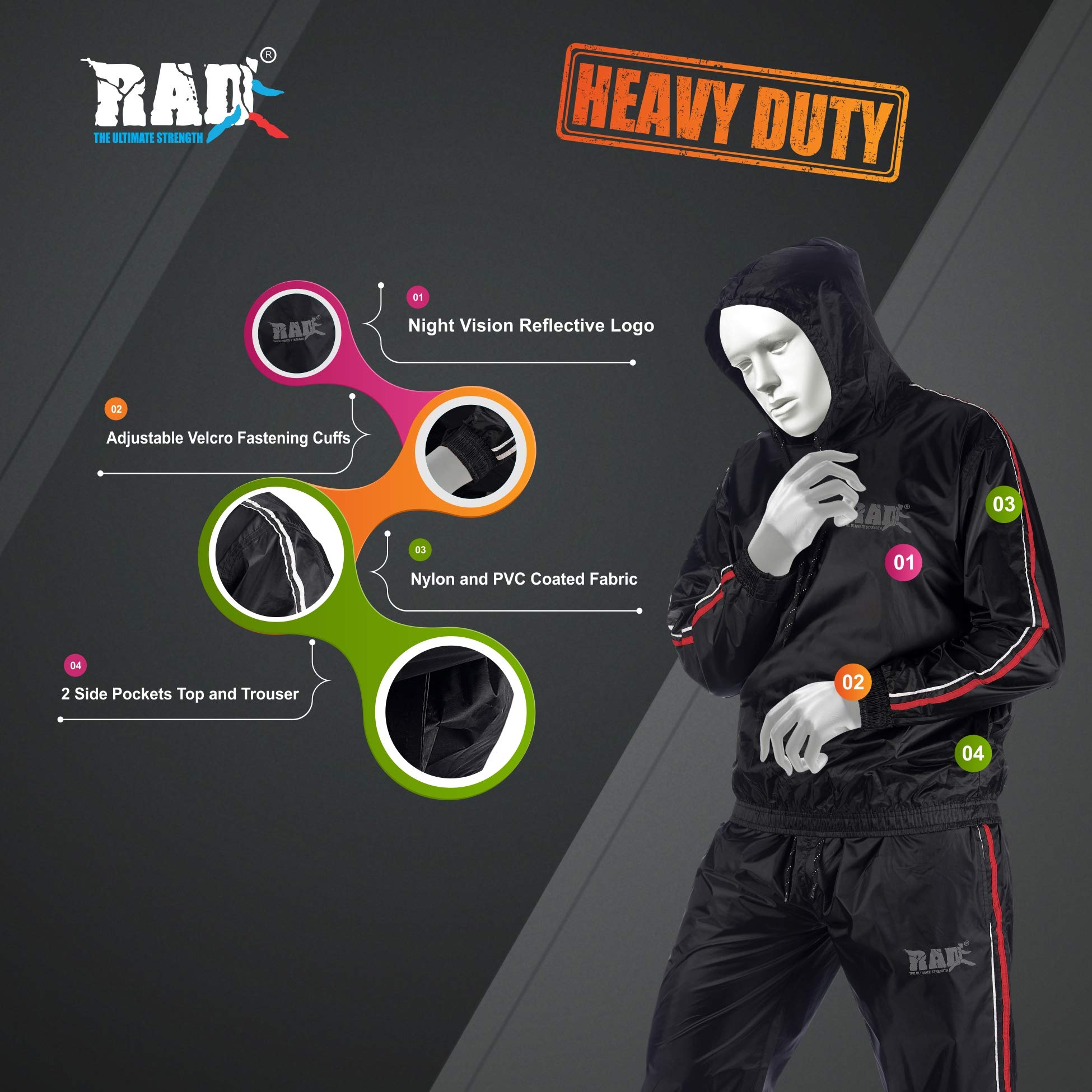 RAD Sauna Suit for men & women weight loss - Workout Sweat Suits with Hood - Fat Burning Suit - Boost Fat Burn (Red, Large)