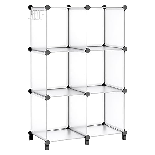 ROJASOP 6 Cube Storage Organizer, DIY Stackable Cube Storage Shelf Bookshelf Plastic Cubby Shelving Closet Organizers and Storage, Cube Organizer Shelf for Bedroom, Living Room, Home Office, Clear