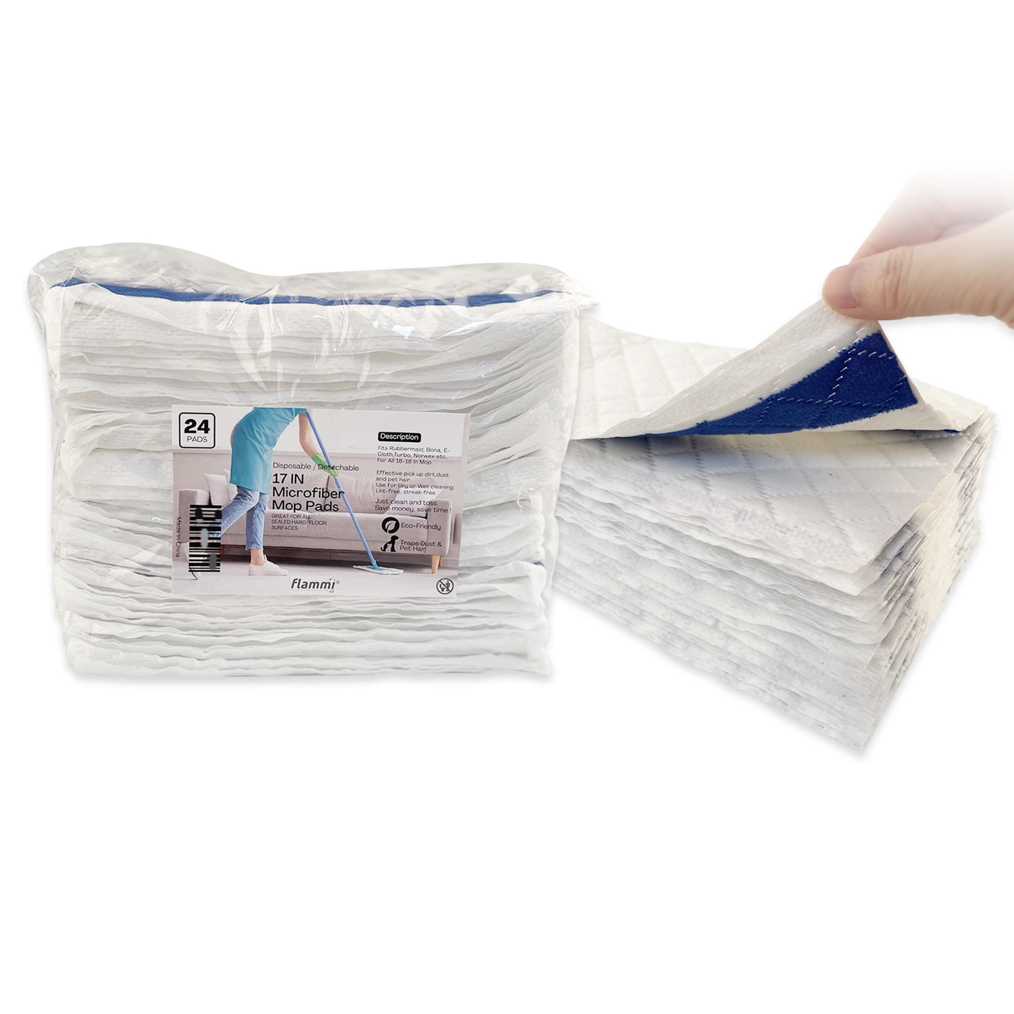 18 Inch Microfiber Disposable Mop Pad 24 Pack for All 16-18'' Hook & Loop System Mop, Wet Dry Cleaning Pad Compatible with Bona,Rubbermaid,Turbo,Norwex (18 in, 24 Pack)