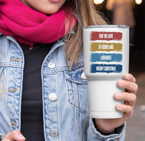Thoughtful Librarian Gift, Special Christmas Present for Book Lovers - Library Tree Sweat on 30 Oz White Stainless Steel Large Tumbler