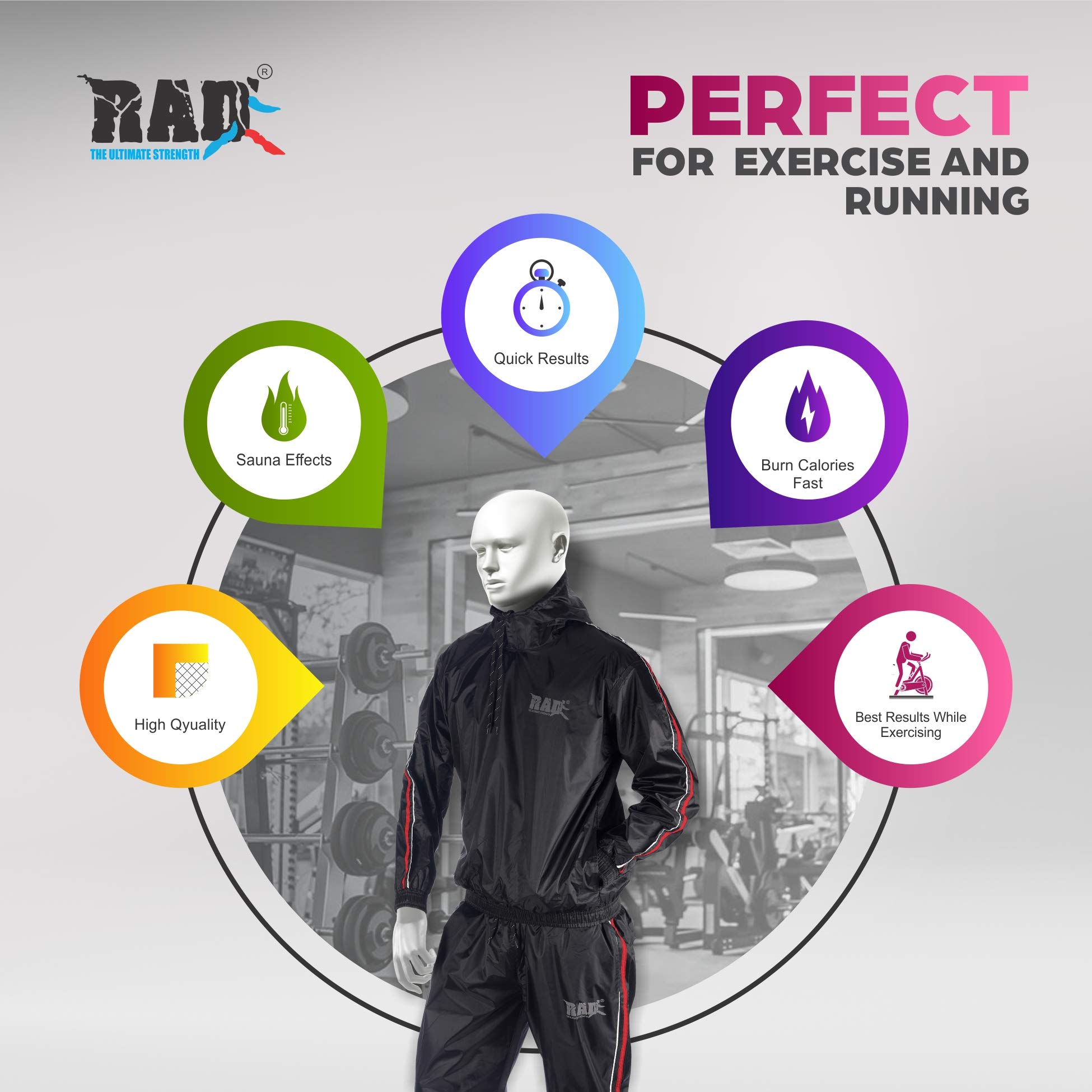 RAD Sauna Suit for men & women weight loss - Workout Sweat Suits with Hood - Fat Burning Suit - Boost Fat Burn (Red, Large)