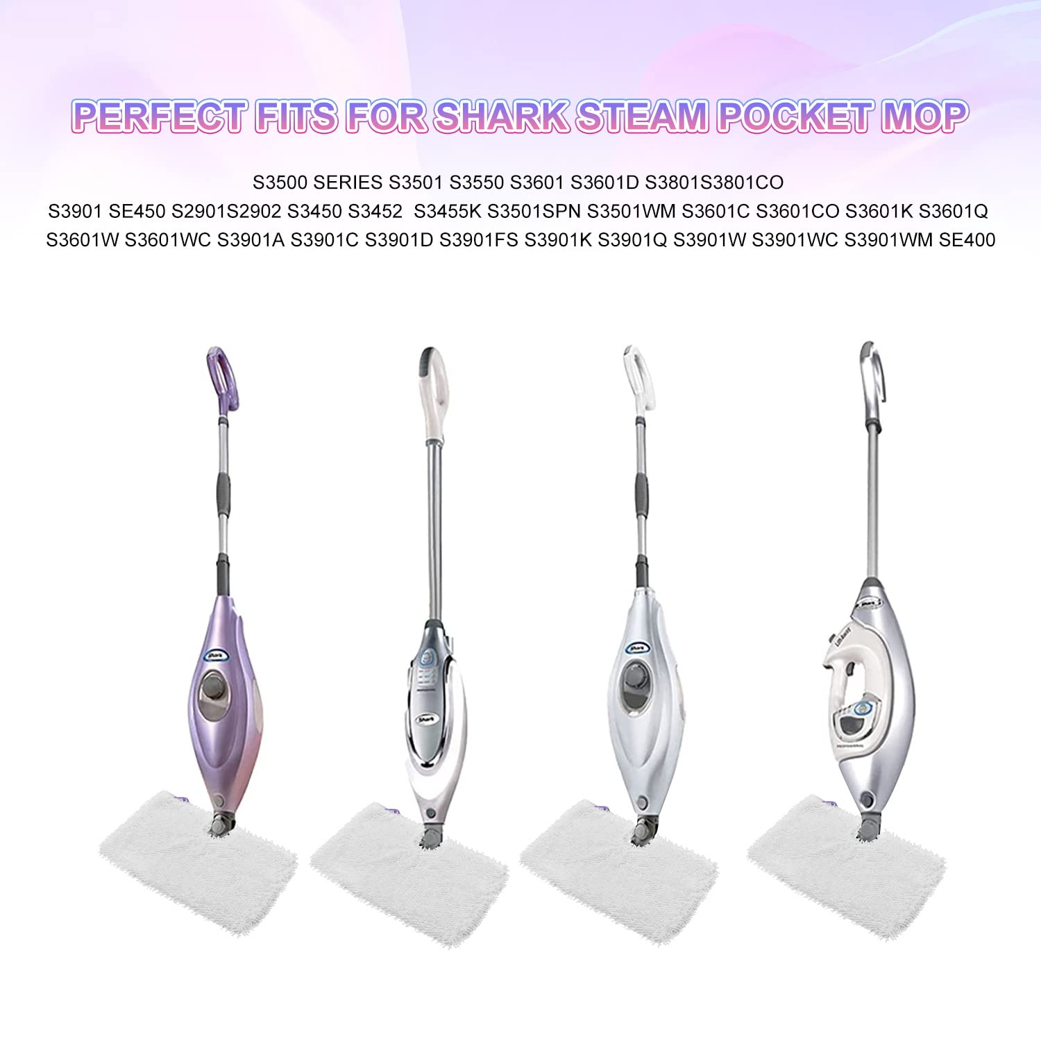 Steam Mop Replacement Pads for Shark Steam Mops S3500 Series S3501 S3601 S3550 S3901 SE450 S3801CO S3601D S2901 S2902 Steam Pocket Mop Pads Floor Cleaning Microfiber Reusable for Shark Mop Pads,6 Pack