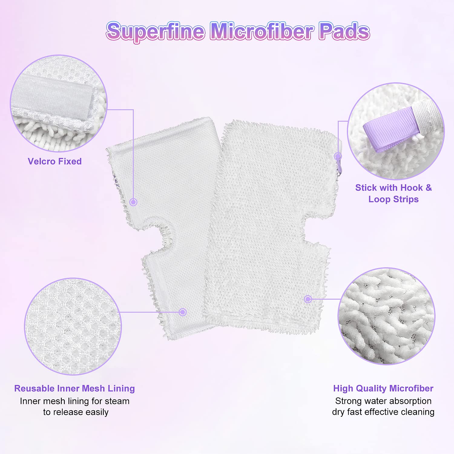 Steam Mop Replacement Pads for Shark Steam Mops S3500 Series S3501 S3601 S3550 S3901 SE450 S3801CO S3601D S2901 S2902 Steam Pocket Mop Pads Floor Cleaning Microfiber Reusable for Shark Mop Pads,6 Pack