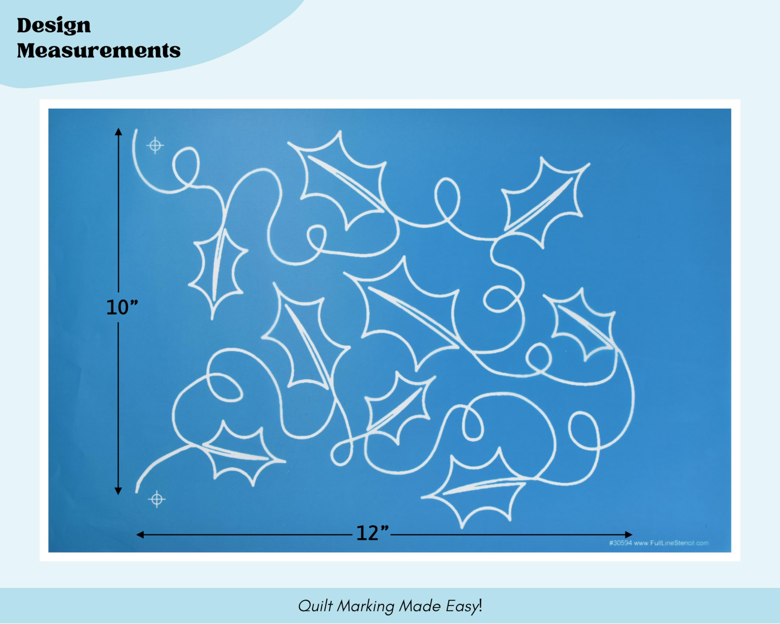 Full Line Stencil - Holly Background Large - Edge to Edge Stencil, Continuous Line Template for Free Motion Quilting, Domestic Machine Quilting, Hand Quilting, Long-Arm Quilting (30594)
