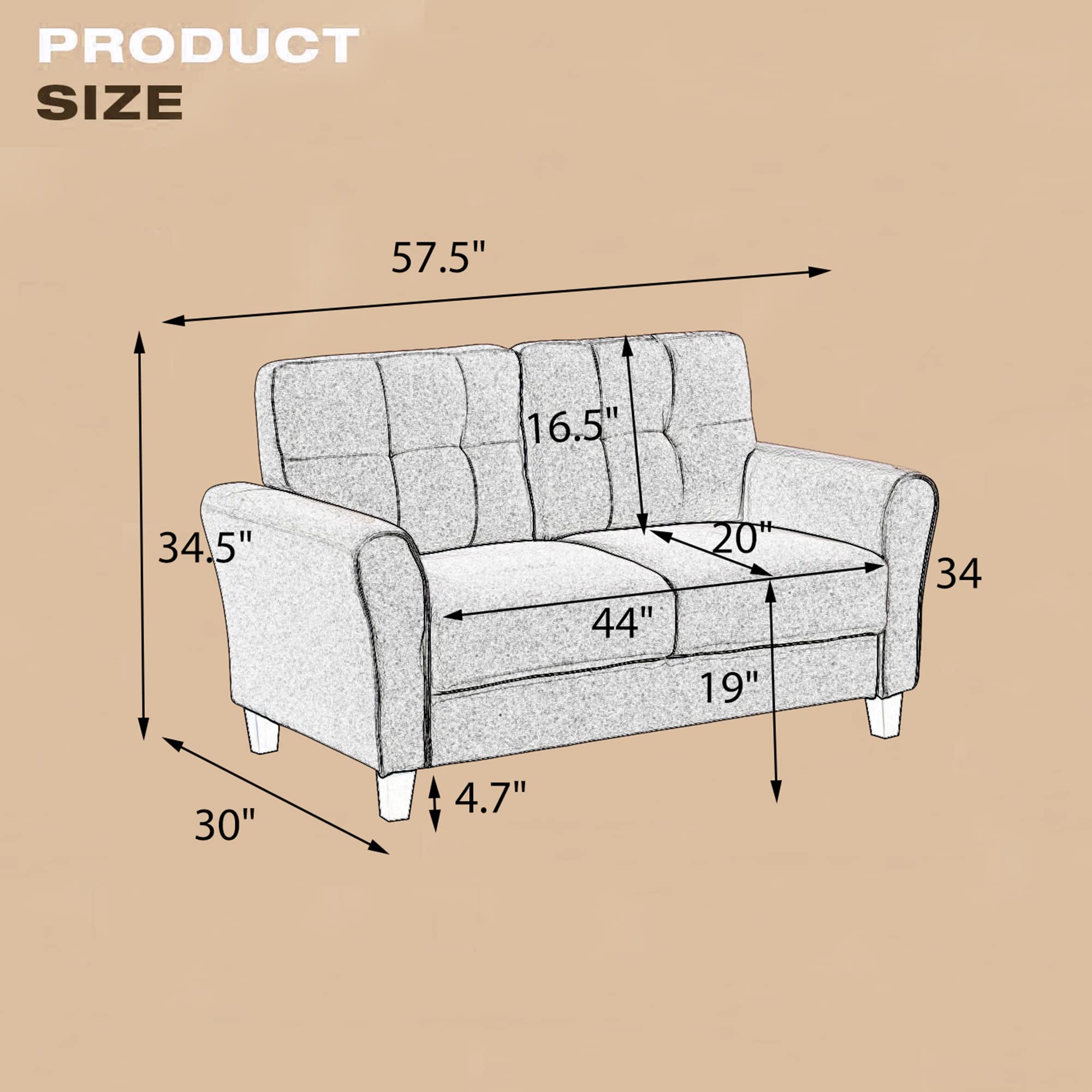 TARTOP Sofa 57.5" Modern Living Room Loveseat Linen Upholstered Couch Furniture for Home or Office,2-Seat,Light Grey-Blue