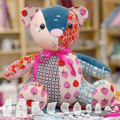 10 PCS Memory Bear Template Ruler Set, Memory Bear Sewing Patterns Template with Instructions, Acrylic Quilting Template Cutting Set for Sewing Bear Pattern Template Home Sewing Art Craft (10inch)