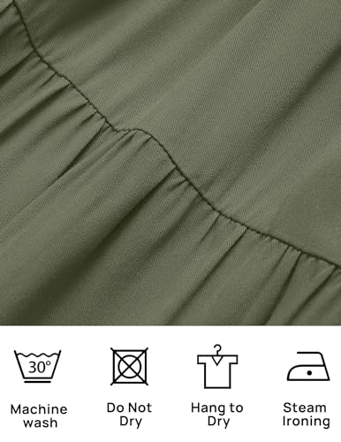 ZESICA Women's Summer Casual Sleeveless Crew Neck Smocked High Waist Flowy Tiered A Line Midi Dress,ArmyGreen,Medium