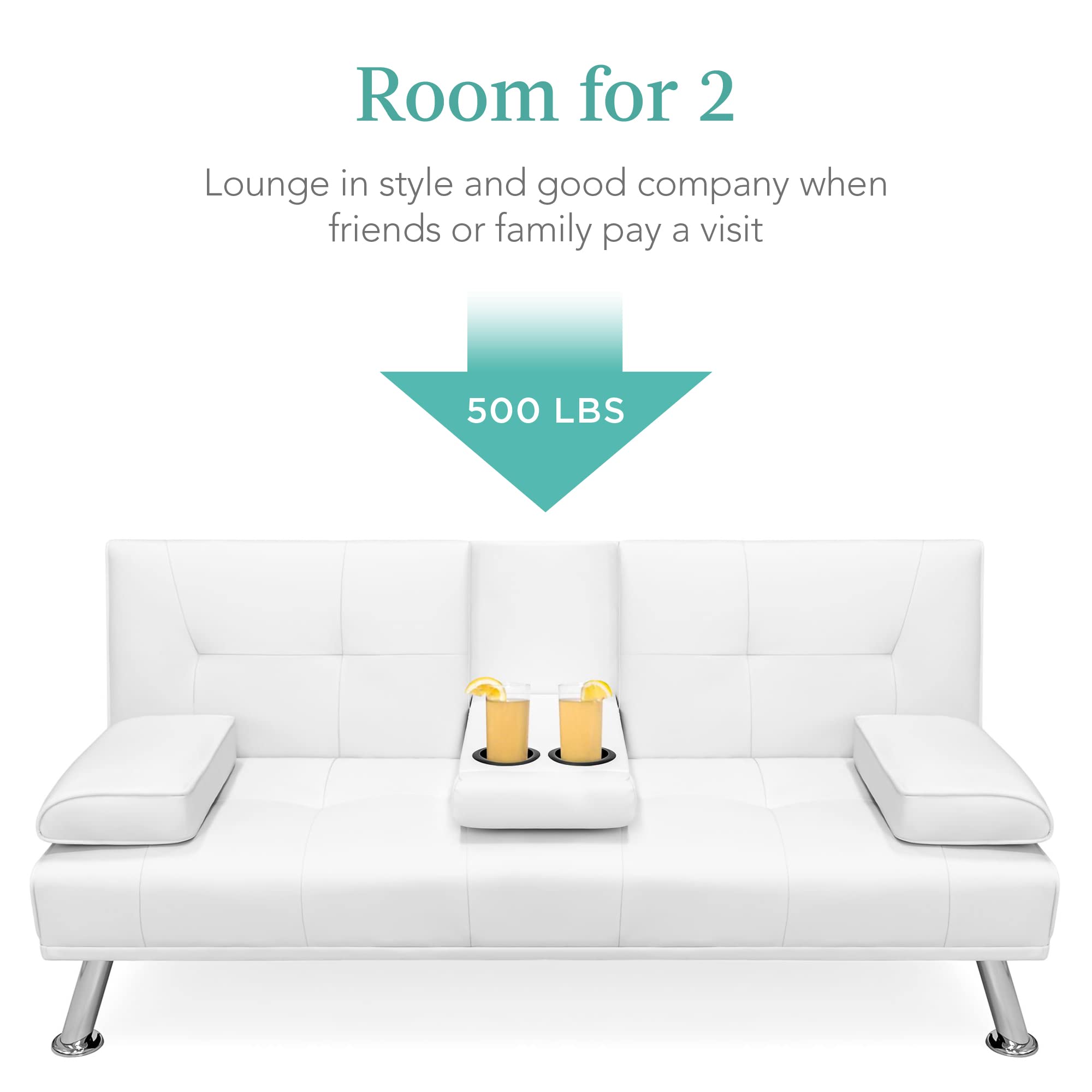 Best Choice Products Faux Leather Upholstered Modern Convertible Futon, Adjustable Folding Sofa Bed, Guest Bed w/Removable Armrests - White