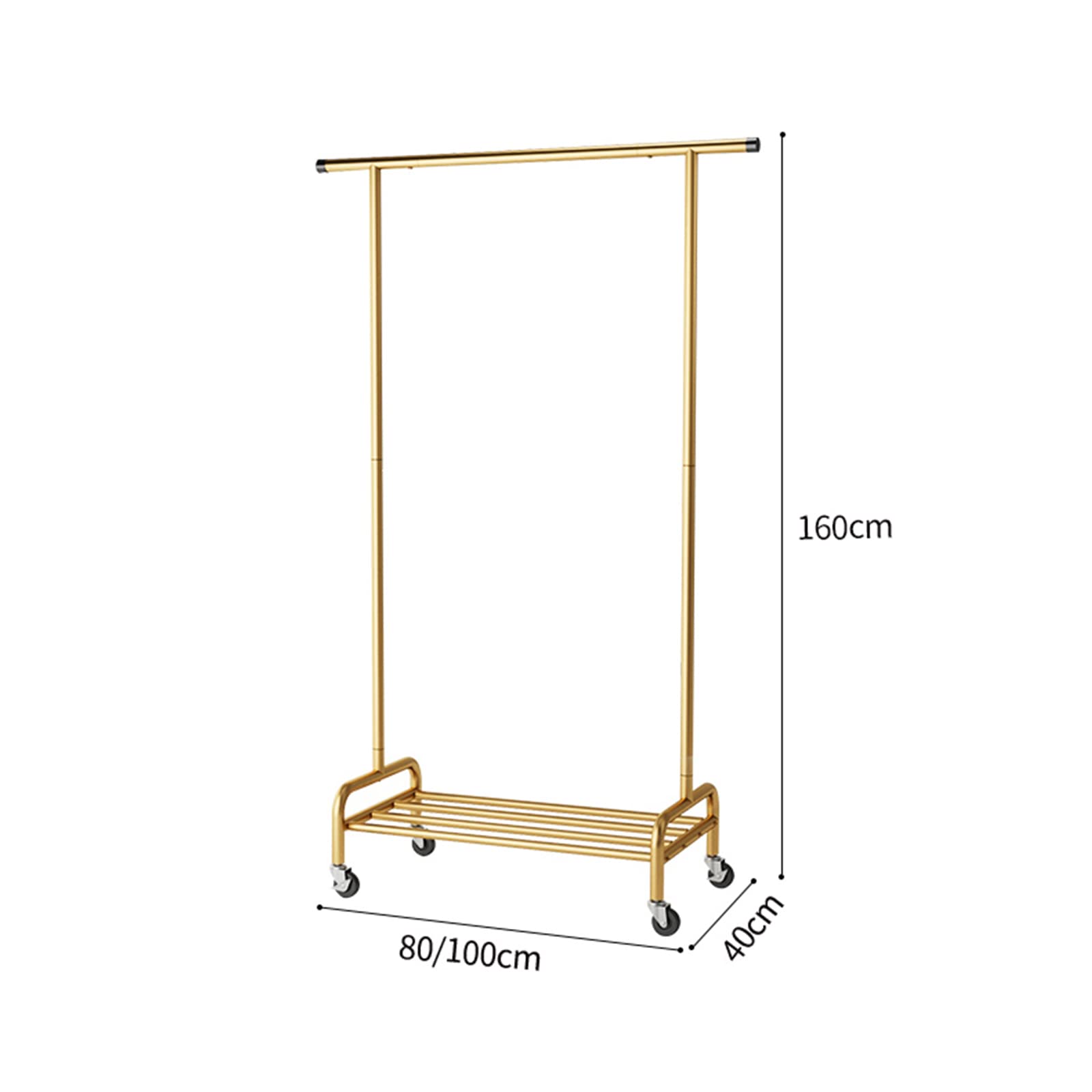Metal Clothes Rail, Heavy Duty Clothes Rail with 1 Storage Shelf and 1 Clothe Rail, Garment Rail with Wheels, Black/Gold,60/80 * 40 * 160cm(Size:60 * 40 * 160CM,Color:Gold)