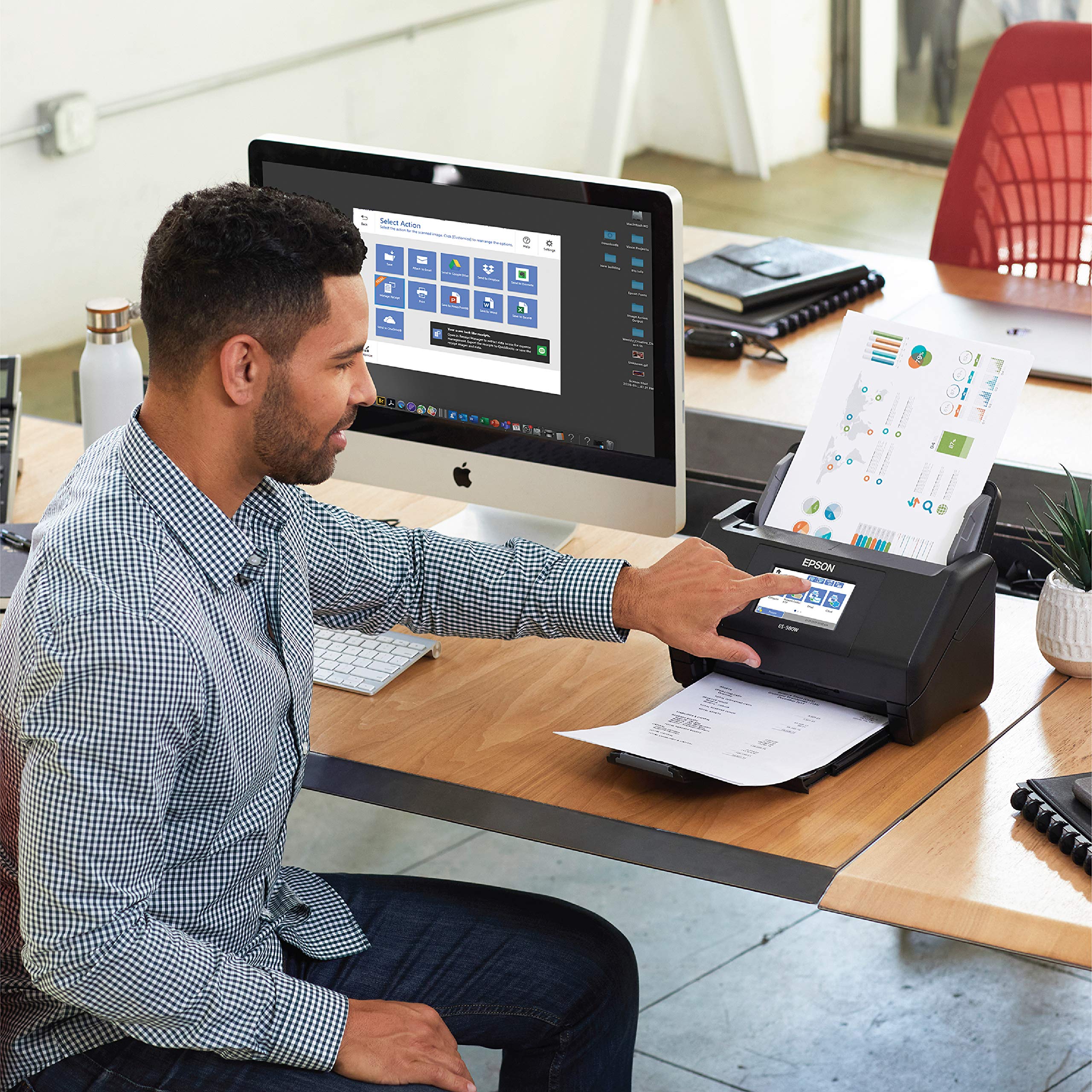 Epson Workforce ES-580W Wireless Color Duplex Desktop Document Scanner for PC and Mac with 100-sheet Auto Document Feeder (ADF) and Intuitive 4.3" Touchscreen. Full 1-Year Limited Warranty (Renewed)