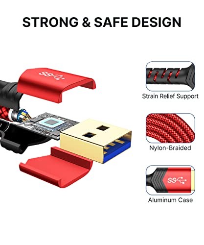 JSAUX USB to USB Cable, USB 3.0 A to A Male Cable 2 Pack(3.3ft+6.6ft) USB Male to Male Cable Double End USB Cord Compatible for Hard Drive Enclosures, DVD Player, Laptop Cooler and More (Red)