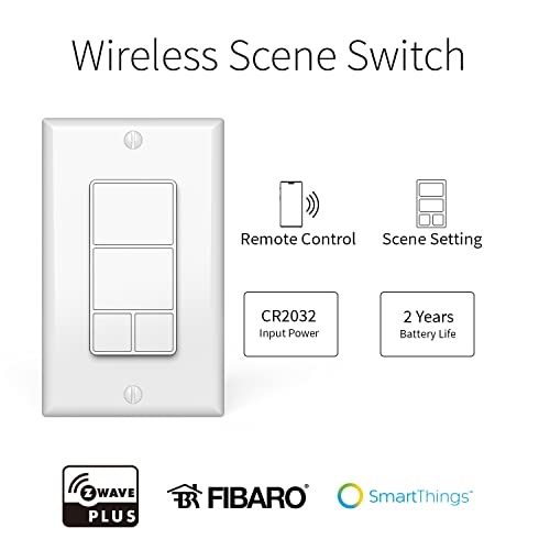 Z-Wave Plus Remote Switch, Scene Wall Switch Controller, 4 Z-Wave Button, Work with Z Wave Hubs(MR40Z)