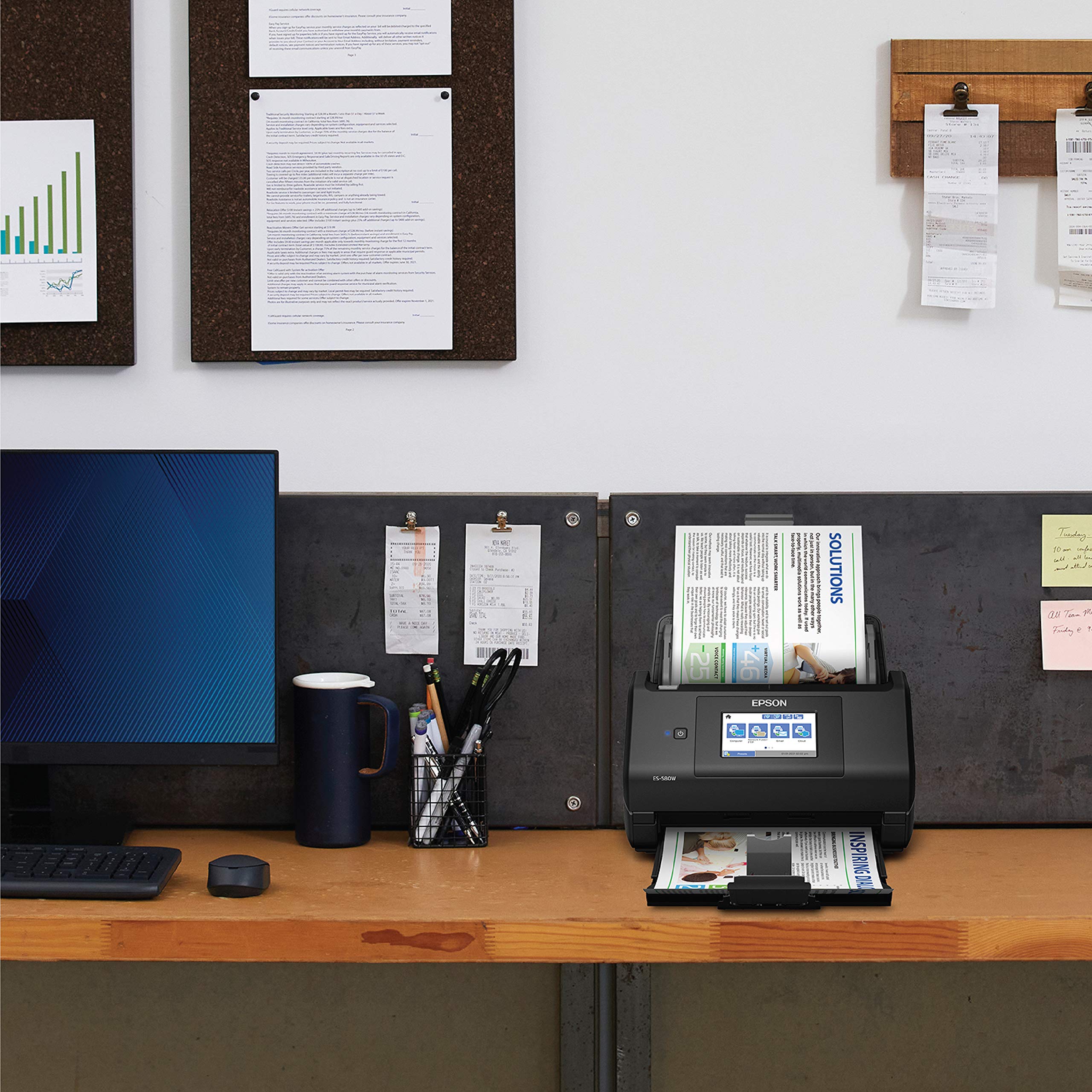 Epson Workforce ES-580W Wireless Color Duplex Desktop Document Scanner for PC and Mac with 100-sheet Auto Document Feeder (ADF) and Intuitive 4.3" Touchscreen. Full 1-Year Limited Warranty (Renewed)