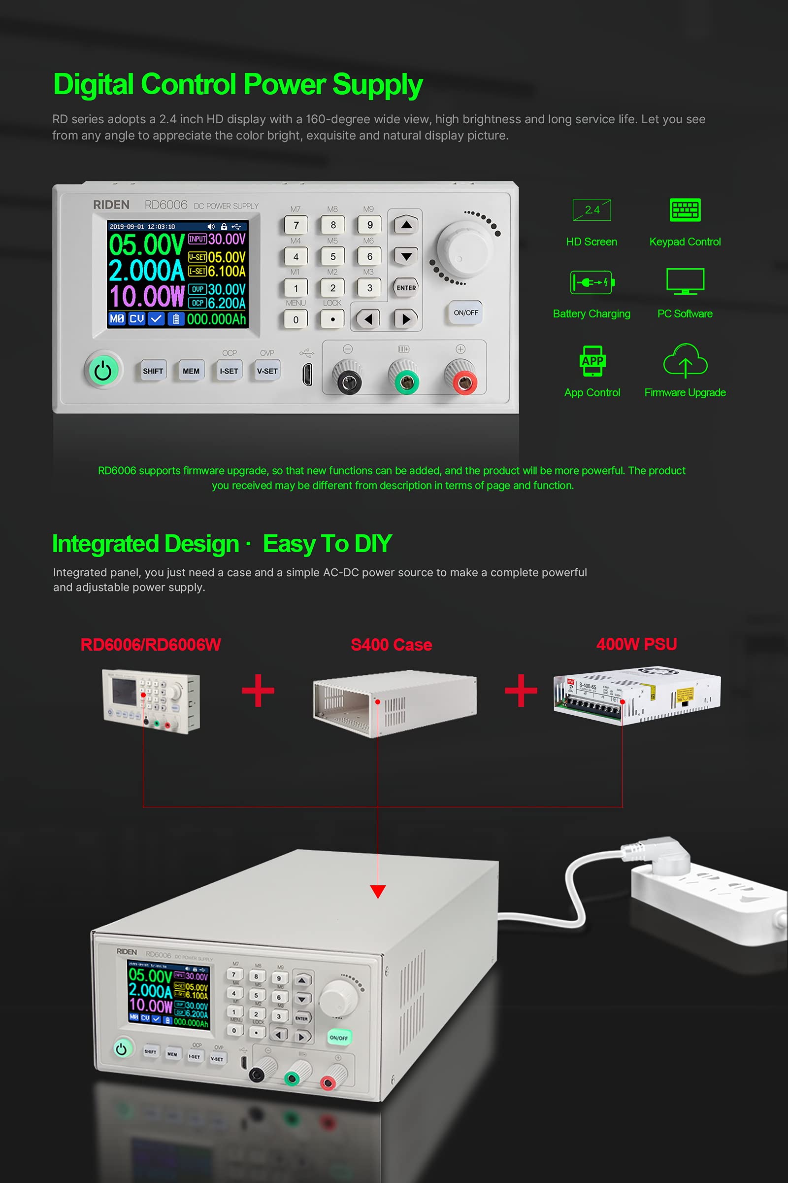 RD RD6006W 60V 6A DC DC Step Down Power Supply Whole Set not Assembled (RD6006W+S400 case+ 400W PSU)
