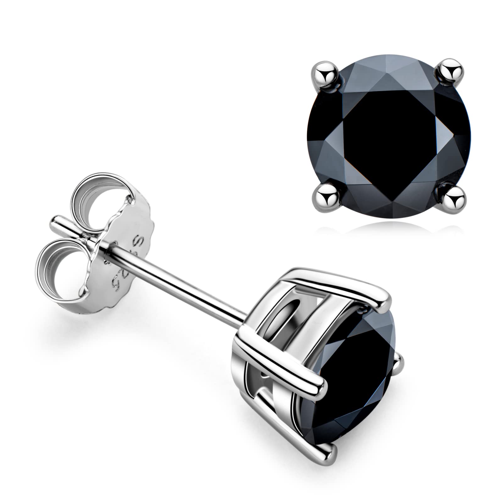 Black Moissanite Earrings 3MM to 8MM for Men Women, Lab Created Diamond 925 Sterling Silver Hypoallergenic Stud Gemstone Earrings, 18k Gold Plated, Jewelry Gifts (4MM)