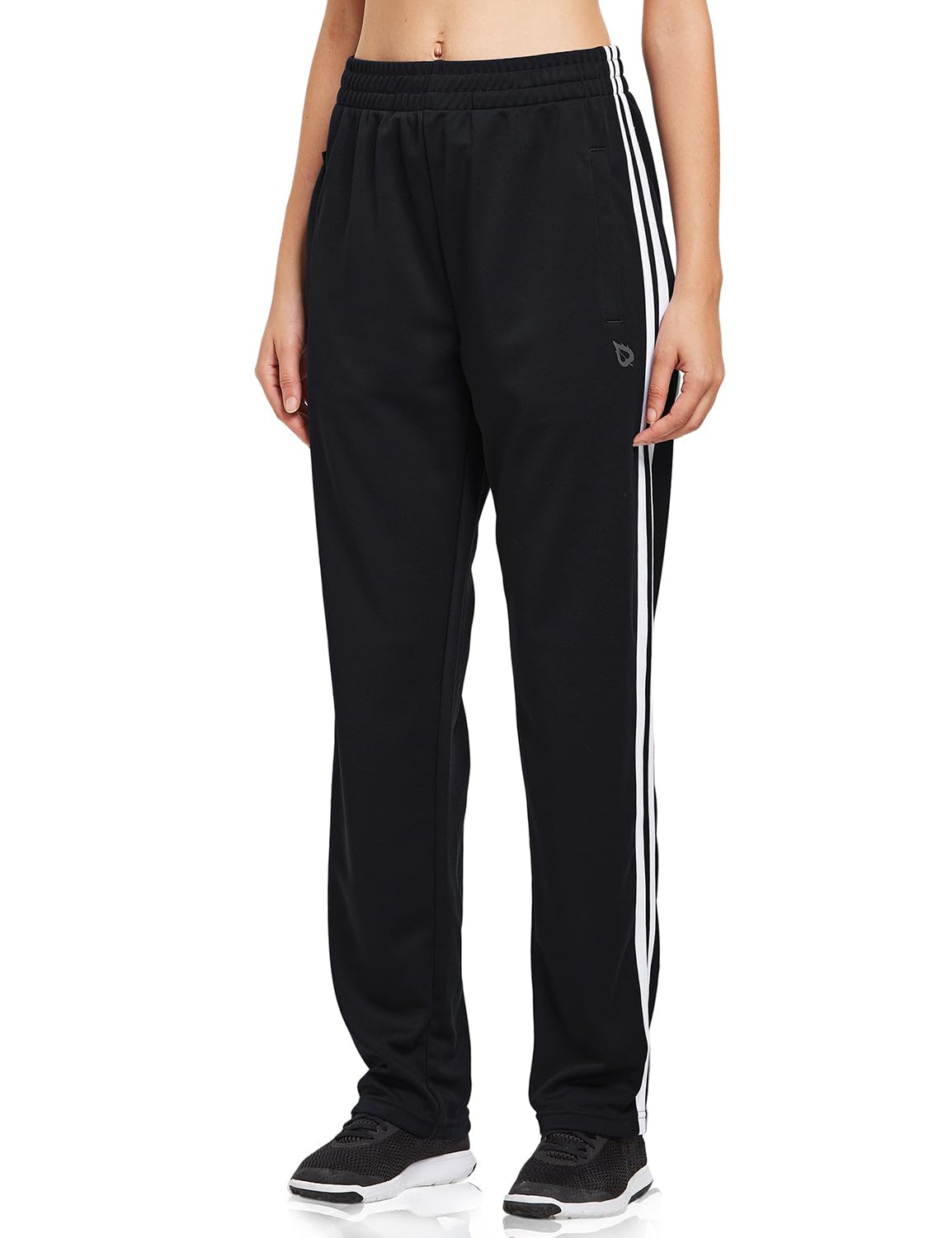 BALEAF Women's Track Pants Athletic Jogging Sweatpants Zipper Pockets Warm-Up Sports Running Pants Black/White Size L
