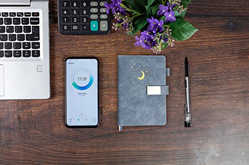 Lined Journal Notebook for Men & Women - 192 Numbered Pages 100gsm Thick Paper Vegan Leather Hardcover Writing journals - A5 Ruled Personal Diary for Work School - Moon and Stars (Blue)