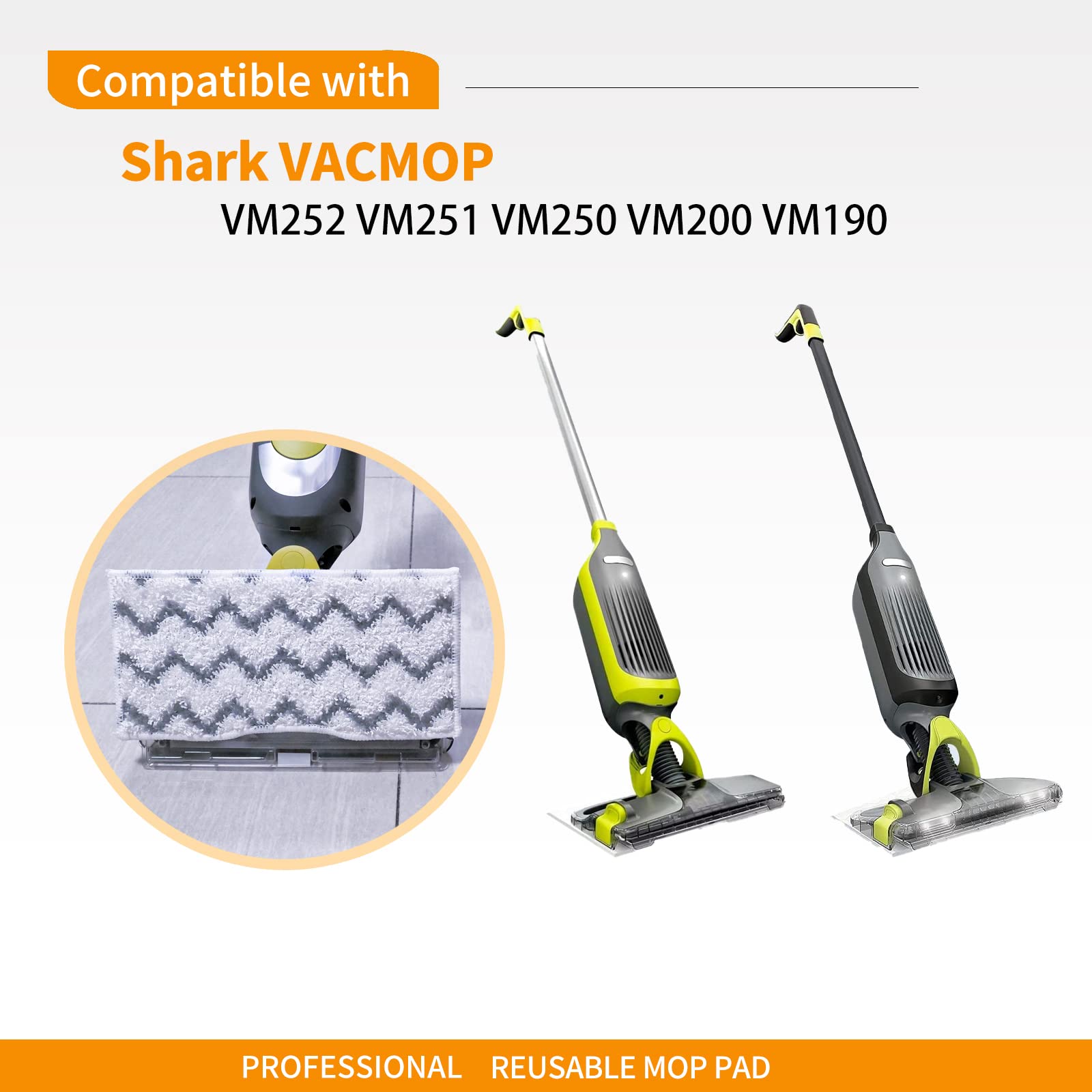 klaqian Reusable Mop Pad Refills for Shark VACMOP VM252 VM250 VM205 VM200 VM190 VC205 QM250, Vacuum Mop Pad Refills(8 Packs)