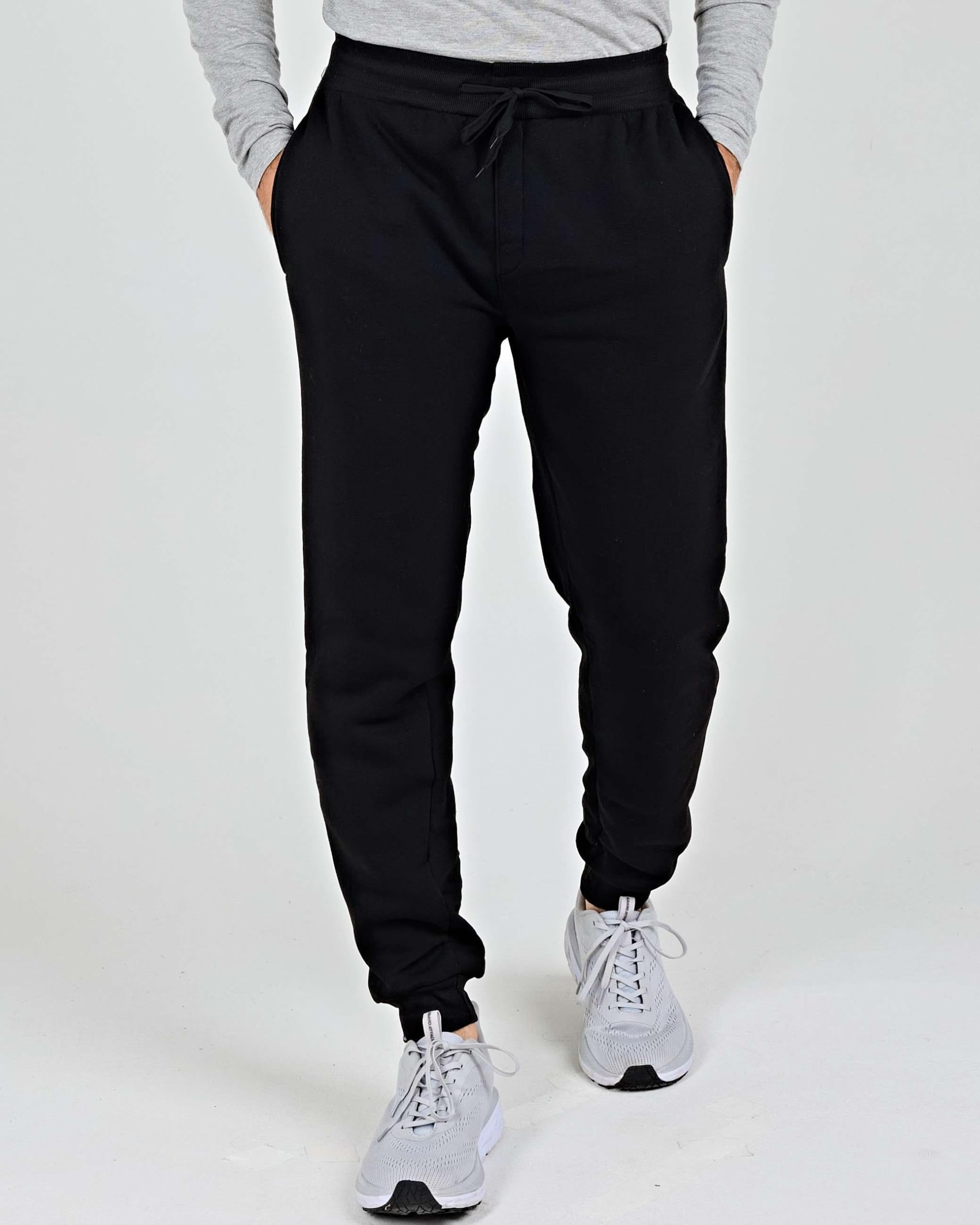 Real Essentials Mens Joggers Sweatpants Fleece Pants Sweat Clothing Pockets Baggy Elastic Cuffed Workout Bottom Athletic Soft Warm Winter Jogging Gym Active Track Work Tapered, Set 2, L, Pack of 3