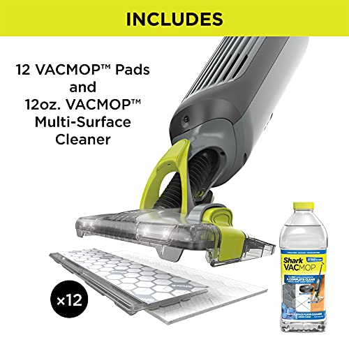 Shark VM252P10 VACMOP Pro Cordless Hard Floor Vacuum Mop with LED Headlights, 12 Disposable Pads & 12 oz. Cleaning Solution, Charcoal Gray