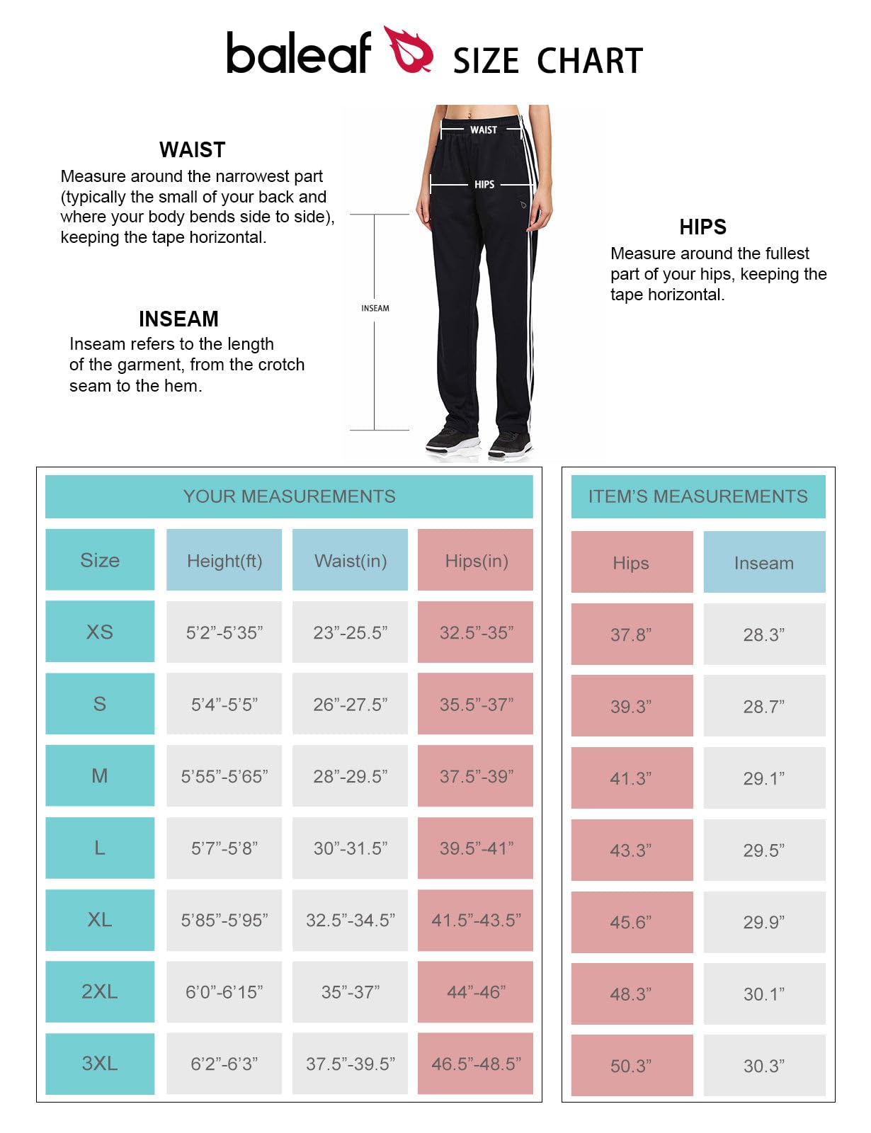 BALEAF Women's Track Pants Athletic Jogging Sweatpants Zipper Pockets Warm-Up Sports Running Pants Black/White Size L