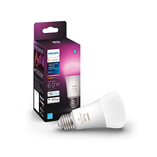 Philips Hue White and Color Ambiance A19 E26 LED Smart Bulb & White A19 Medium Lumen Smart Bulb, 1100 Lumens, Bluetooth & Zigbee Compatible (Hue Hub Optional), 1 Bulb