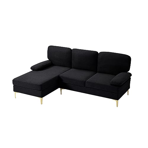 MMTGO U Shape Chenille Modular Sectional Sofa, w/Ottoman, 2 Cup Holders, USB Port, Pillows and Removable Back Cushions, 9 Pieces Upholstered Couch, for Living Room, 79, Black