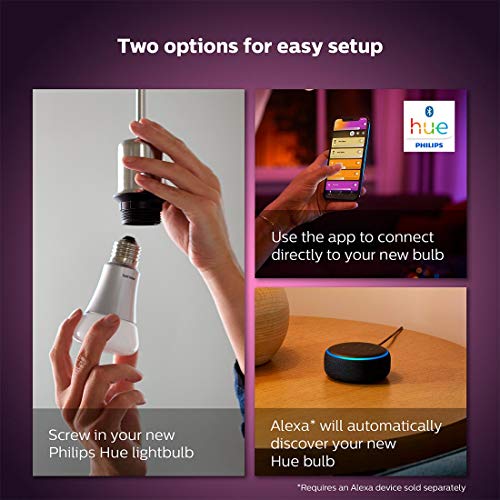 Philips Hue White and Color Ambiance 2-Pack A19 LED Smart Bulb, Compatible with Alexa & Google Assistant β A Certified for Humans Device & 552349 Smart Plug, 1 Count (Pack of 1), White