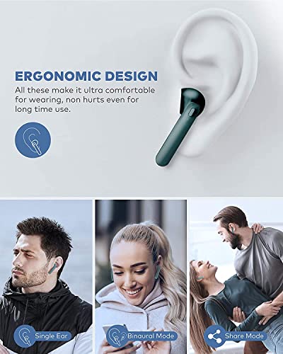 BEBEN True Wireless Earbuds, Waterproof Bluetooth Earbuds, 35Hrs Cyclic Playtime Headphones with Charging Case and mic for iPhone Android, in-Ear Stereo Earphones Headset for Sport Dark Green