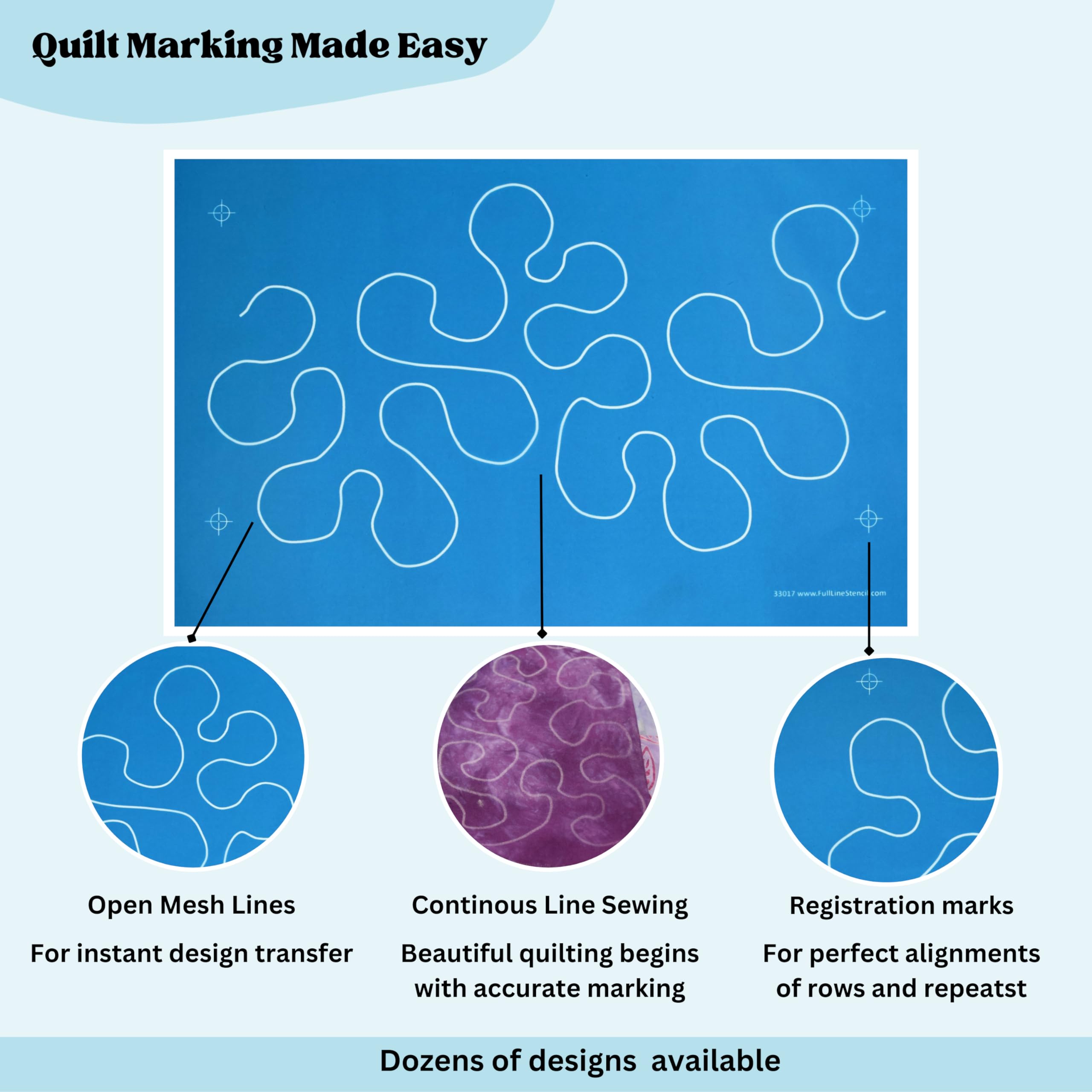 Full Line Stencil - Big Stipple Meander - Edge to Edge Stencil, Continuous Line Template for Free Motion Quilting, Long-Arm Quilting (33017)