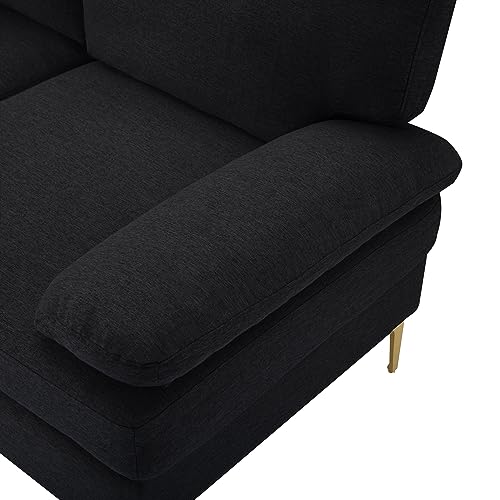 MMTGO U Shape Chenille Modular Sectional Sofa, w/Ottoman, 2 Cup Holders, USB Port, Pillows and Removable Back Cushions, 9 Pieces Upholstered Couch, for Living Room, 79, Black