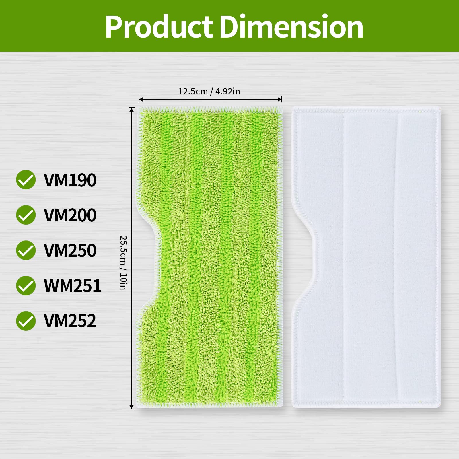 Gudotra 6 Pack Mop Pad Refills Compatible with Shark Vacmop Hardwood Floor Vacuum Mops VM252 VM251 VM200 VM200C VM190 VM252C QM250 VM250 VC205 Reusable Wet and Dry Vacmop Pads Green