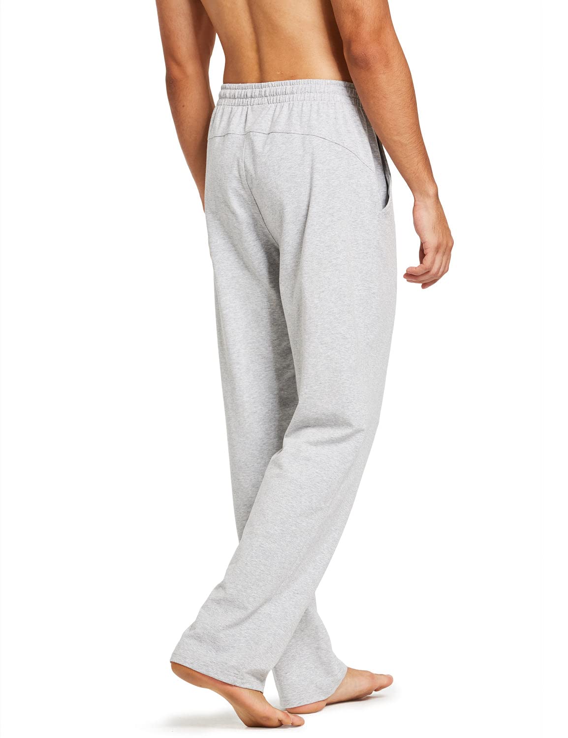 BALEAF Men's Sweatpants Casual Lounge Cotton Pajama Yoga Pants Open Bottom Straight Leg Male Sweat Pants with Pockets Light Gray M