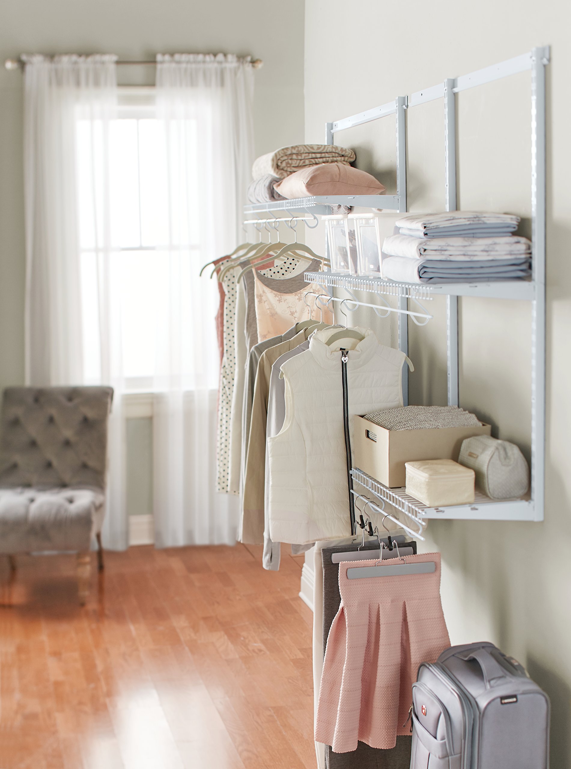 Rubbermaid FastTrack FreeSlide Expandable Closet Organizer, 4 to 8 foot, White, for Clothes/Shoes/Hats