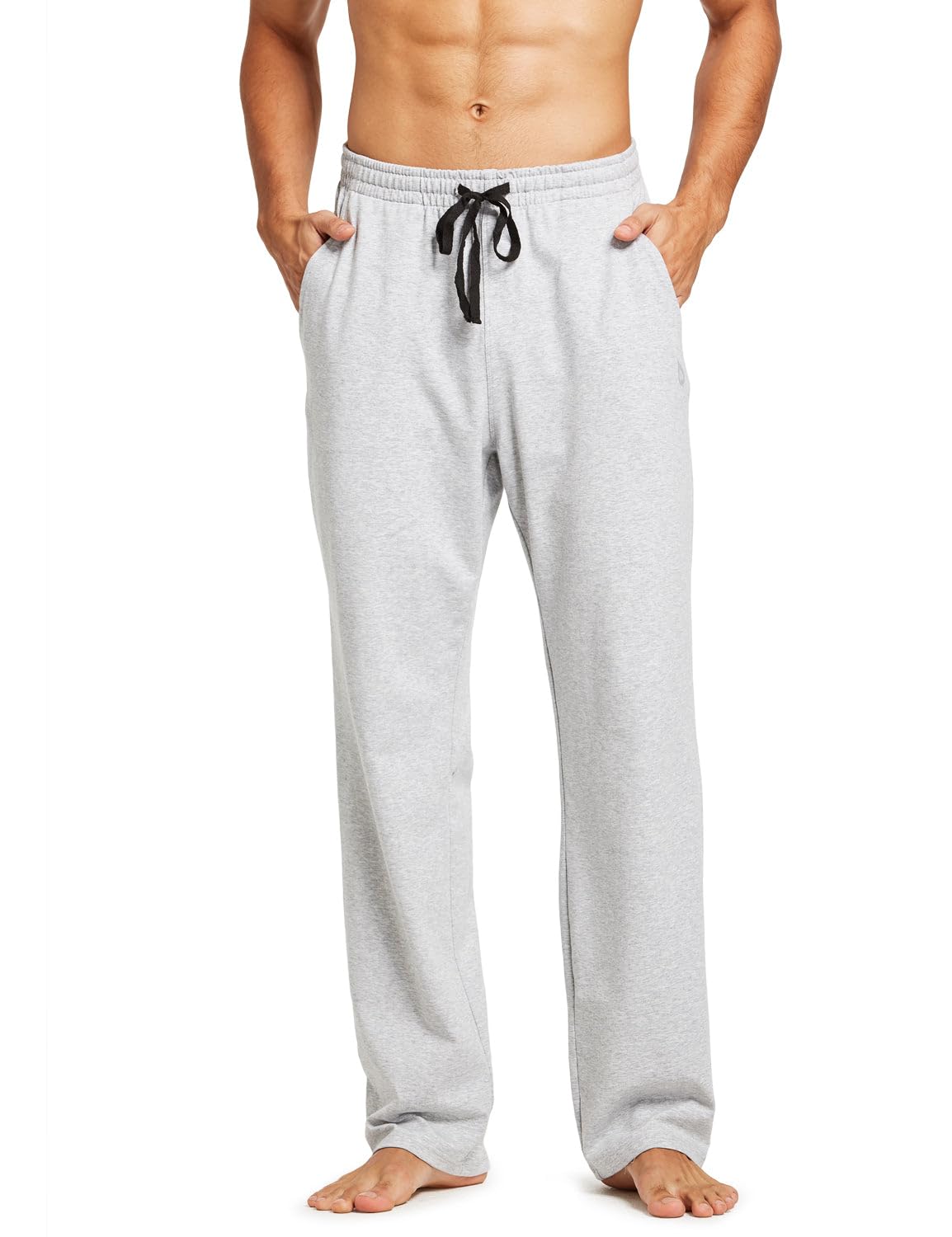 BALEAF Men's Sweatpants Casual Lounge Cotton Pajama Yoga Pants Open Bottom Straight Leg Male Sweat Pants with Pockets Light Gray M