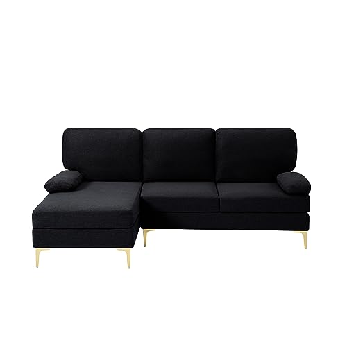 MMTGO U Shape Chenille Modular Sectional Sofa, w/Ottoman, 2 Cup Holders, USB Port, Pillows and Removable Back Cushions, 9 Pieces Upholstered Couch, for Living Room, 79, Black