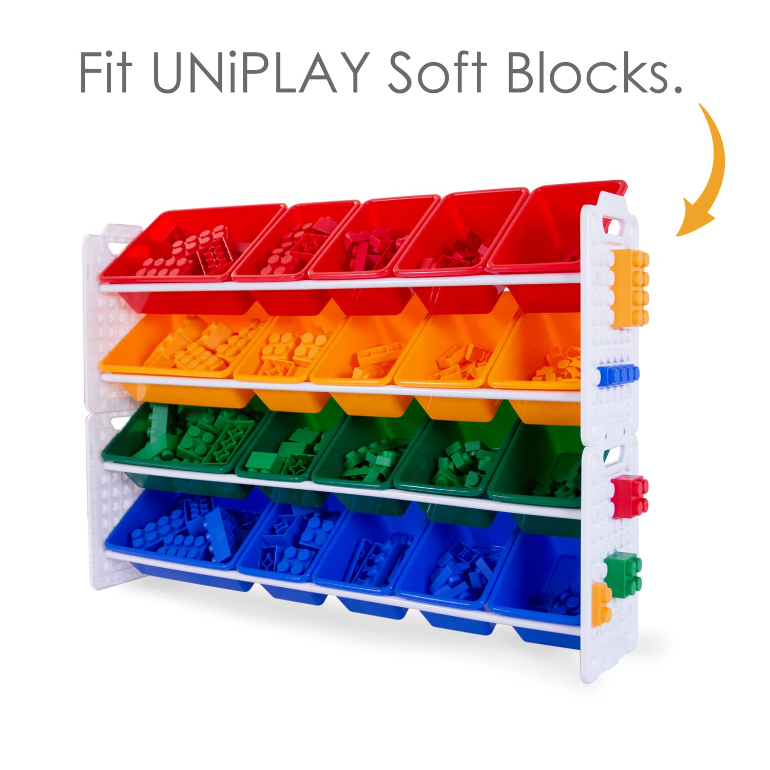 UNiPLAY Toy Organizer with 20 Removable Storage Bins, Multi-Bin Organizer for Books, Building Blocks, School Materials, Toys with Baseplate Board Frame (Primary)