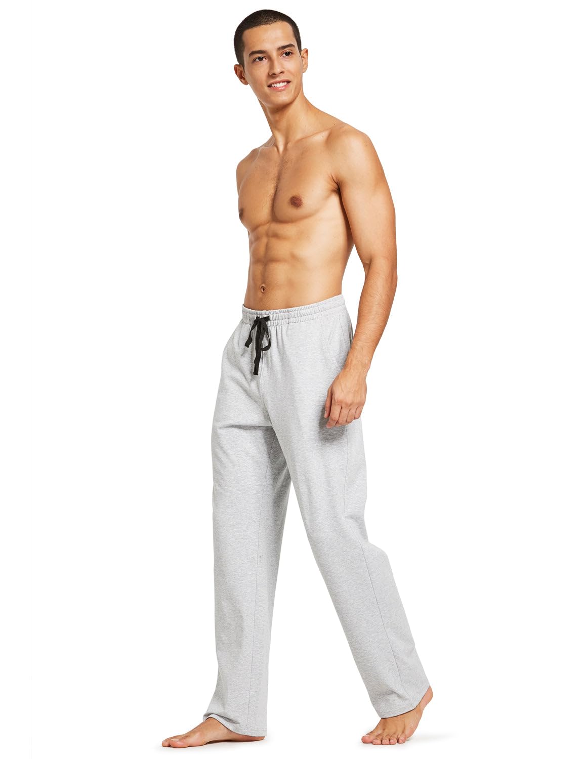 BALEAF Men's Sweatpants Casual Lounge Cotton Pajama Yoga Pants Open Bottom Straight Leg Male Sweat Pants with Pockets Light Gray M