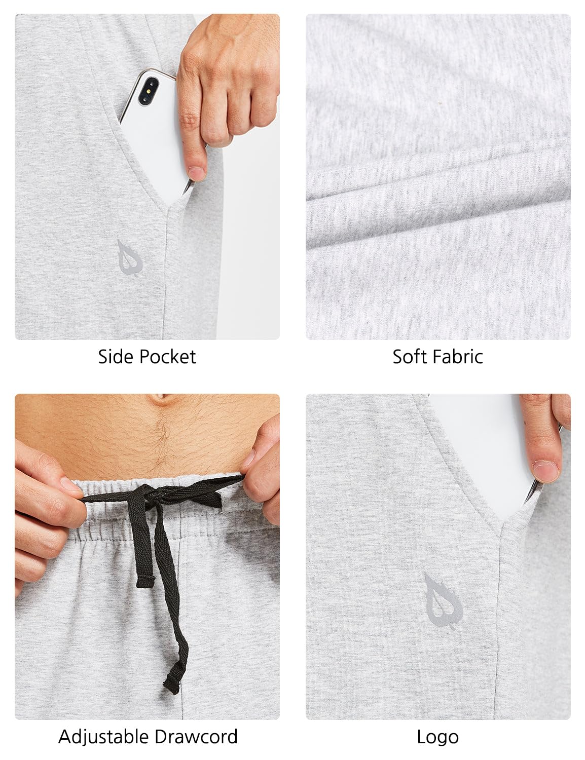BALEAF Men's Sweatpants Casual Lounge Cotton Pajama Yoga Pants Open Bottom Straight Leg Male Sweat Pants with Pockets Light Gray M