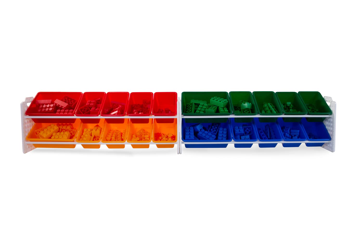 UNiPLAY Toy Organizer with 20 Removable Storage Bins, Multi-Bin Organizer for Books, Building Blocks, School Materials, Toys with Baseplate Board Frame (Primary)