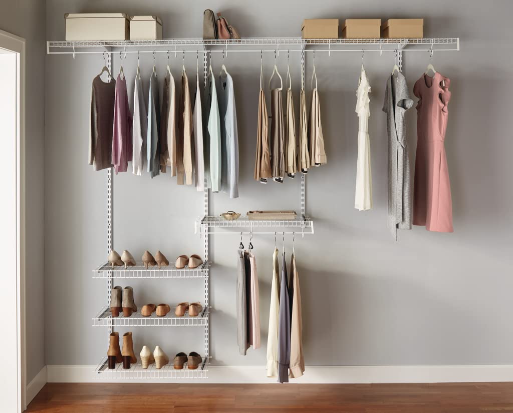 Rubbermaid FastTrack FreeSlide Expandable Closet Organizer, 4 to 8 foot, White, for Clothes/Shoes/Hats