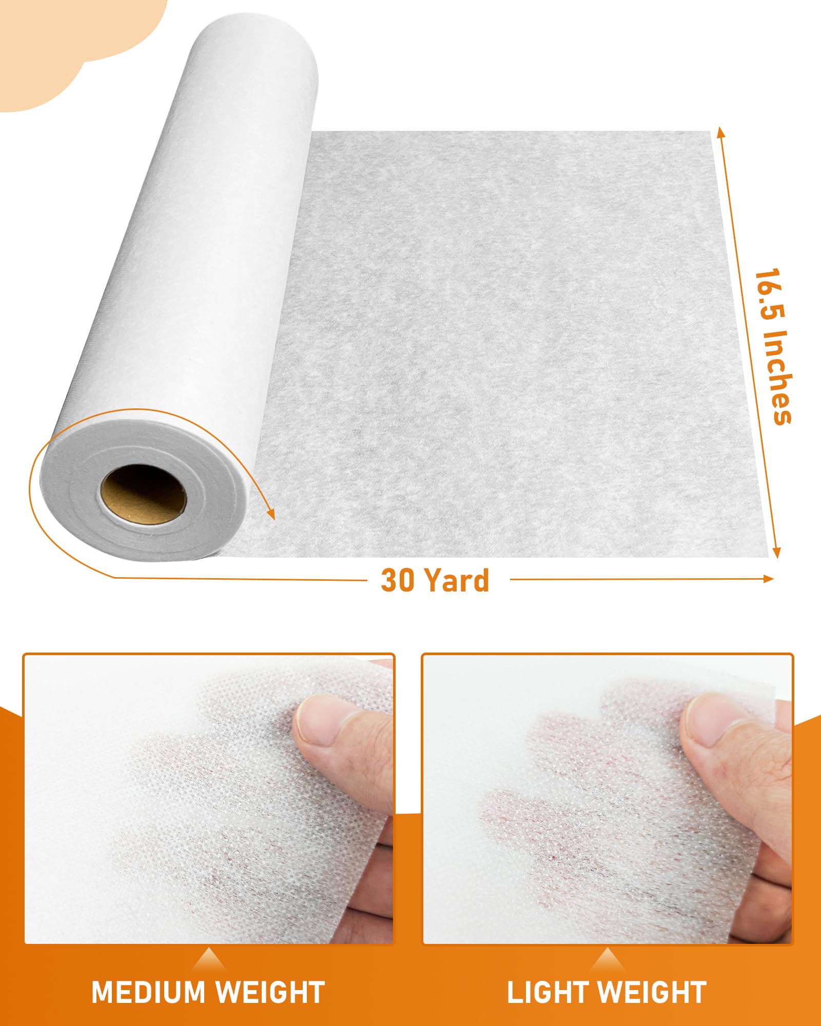 PLANTIONAL Light Weight White Iron-On Non-Woven Fusible Interfacing: 16.5" x 30yd Light Weight Non-Woven Interfacing Iron On Polyester Single-Sided Interfacing for DIY Crafts Supplies
