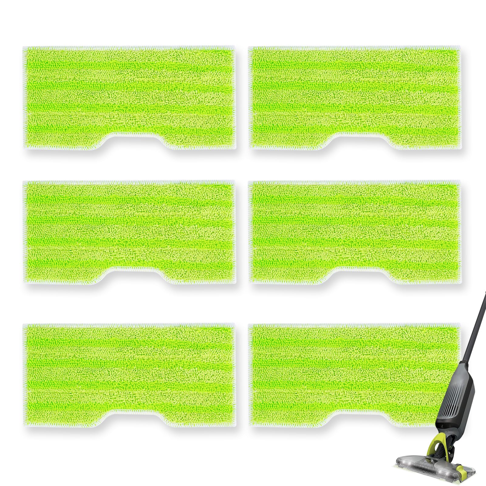 Gudotra 6 Pack Mop Pad Refills Compatible with Shark Vacmop Hardwood Floor Vacuum Mops VM252 VM251 VM200 VM200C VM190 VM252C QM250 VM250 VC205 Reusable Wet and Dry Vacmop Pads Green