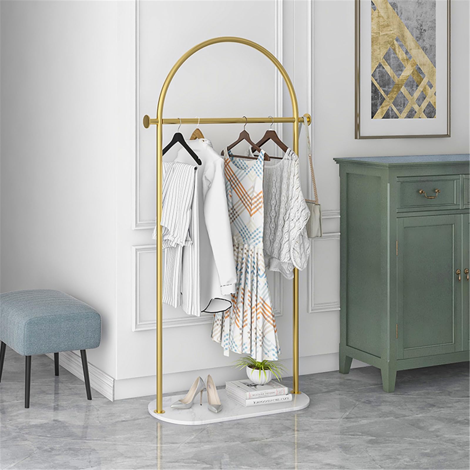 Modern Clothes Rail,Clothing Garment RacksClothes Rack with Iron Brackets and Marble Base, Tall Clothing Racks for Bedroom(Size:50 * 33 * 170CM,Color:D)