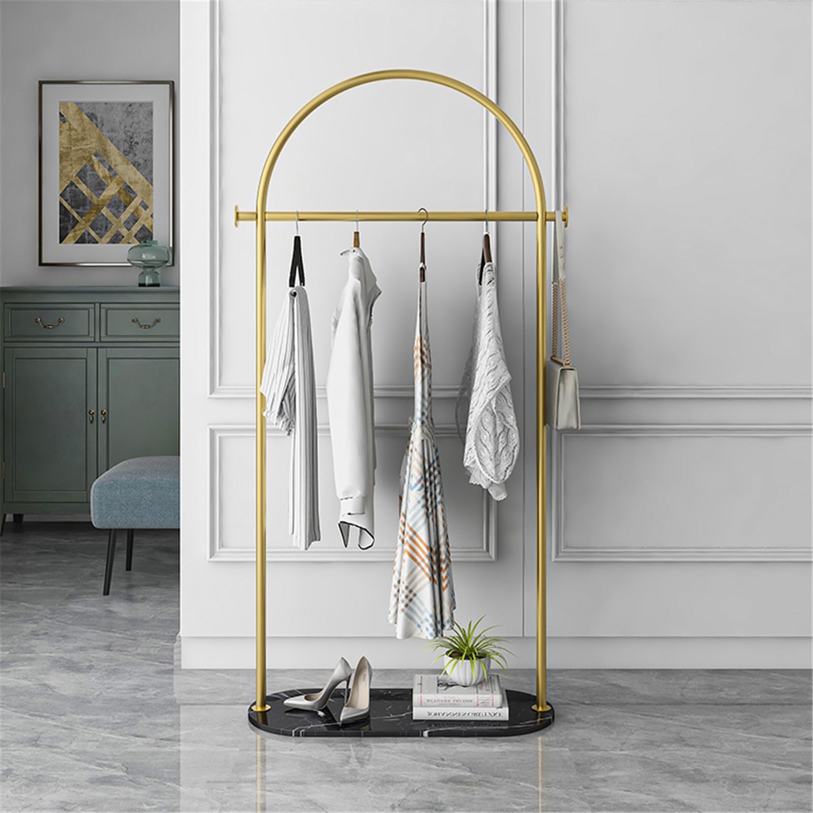 Modern Clothes Rail,Clothing Garment RacksClothes Rack with Iron Brackets and Marble Base, Tall Clothing Racks for Bedroom(Size:50 * 33 * 170CM,Color:D)
